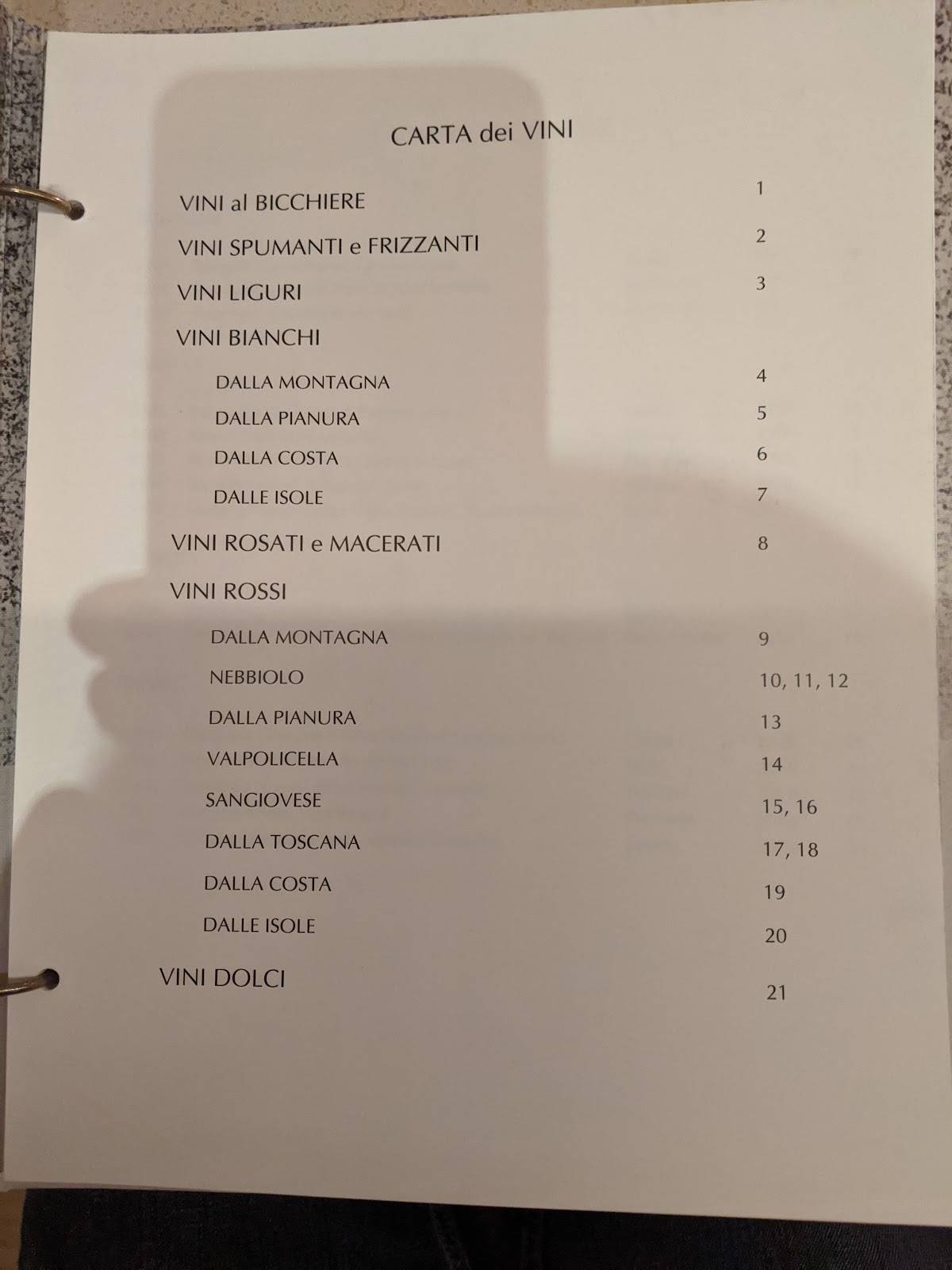 Menu at Osteria Giulia restaurant, Toronto, 134 Avenue Rd