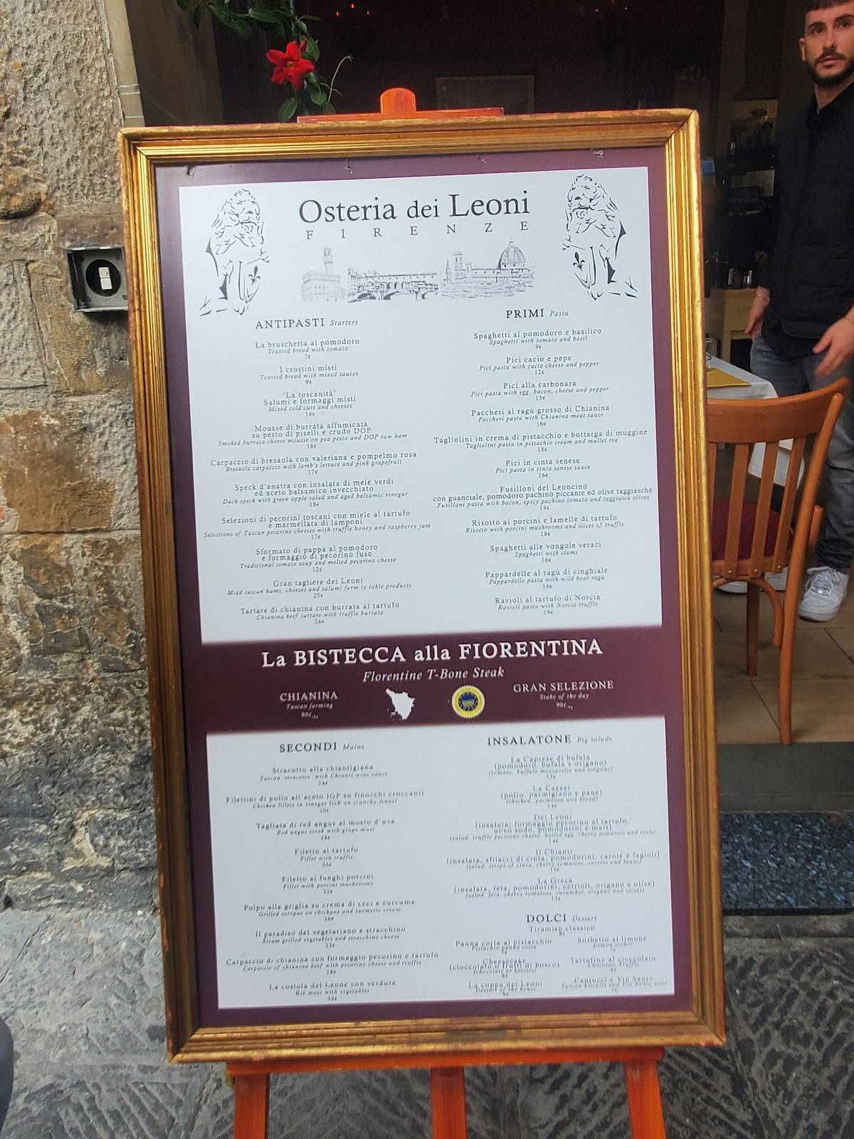 Menu at Osteria dei Leoni Firenze restaurant, Florence