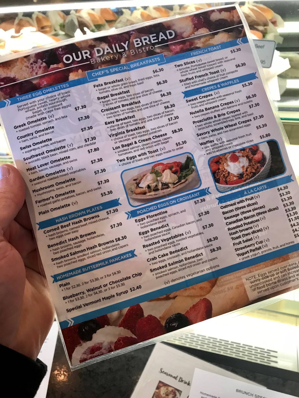 Menu at Our Daily Bread Bakery & Bistro, Blacksburg
