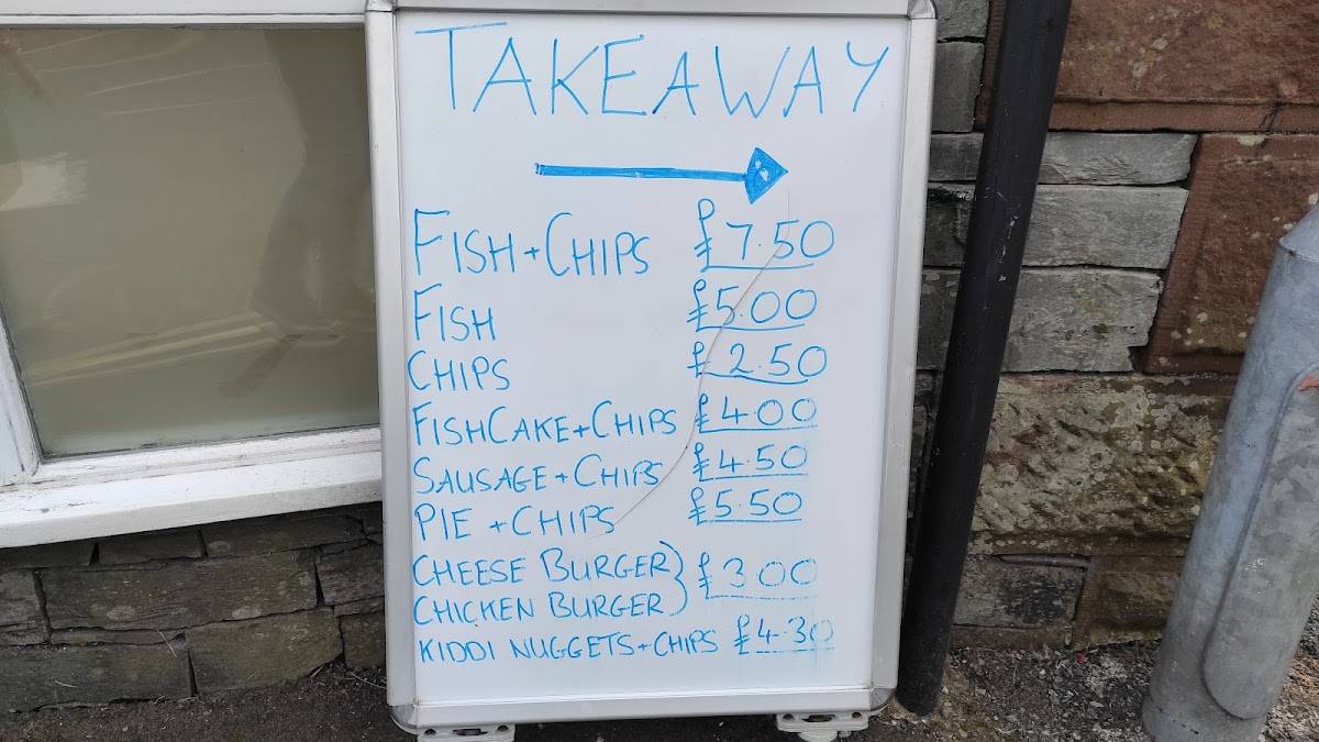 Menu at Our Plaice fast food, Coniston