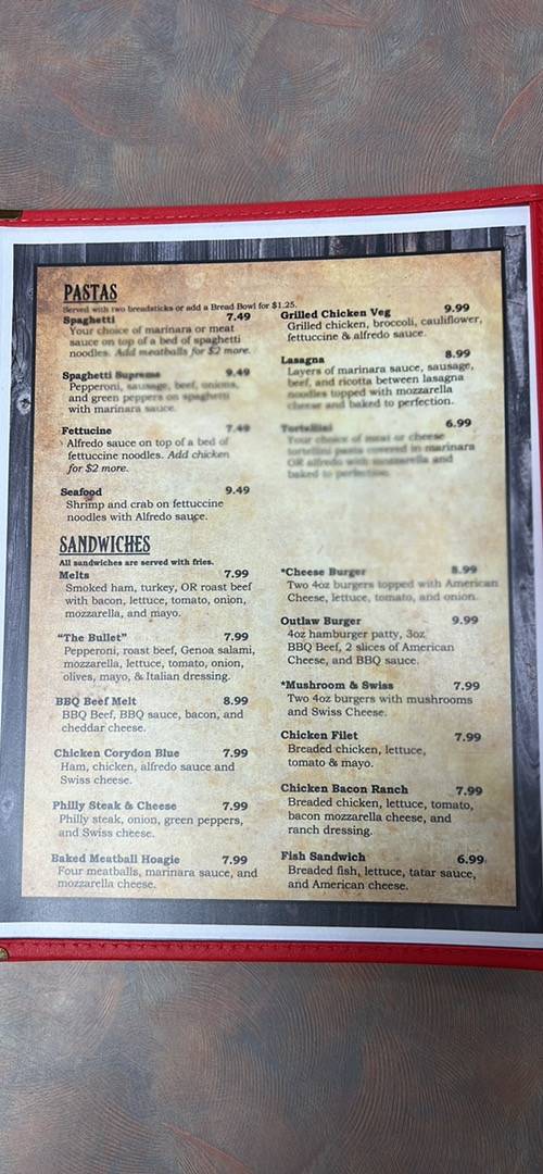 Menu at Outlaw Pizza pizzeria, Corydon