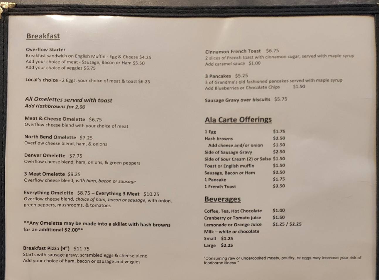 Menu at Overflow Tavern & Eatery restaurant, USA