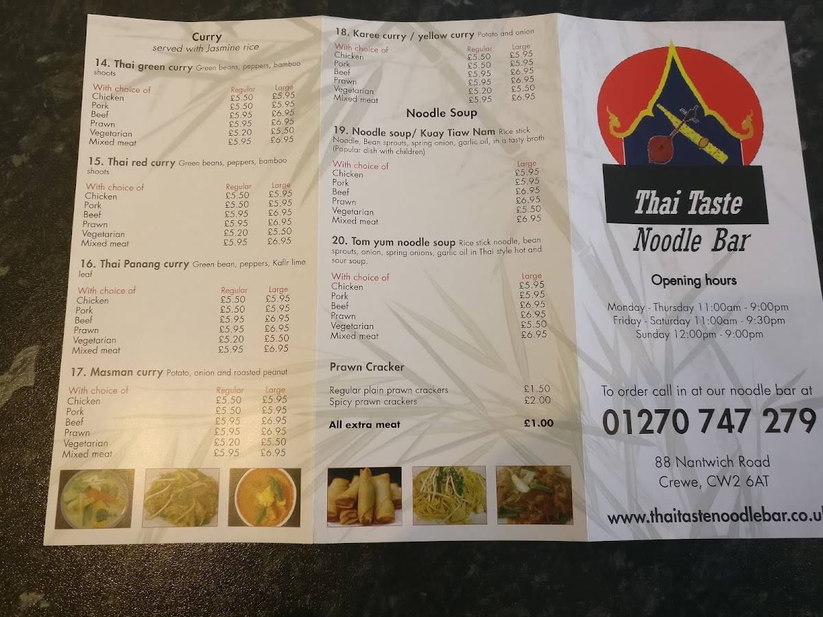 Menu at P&C Thai Taste restaurant, Crewe