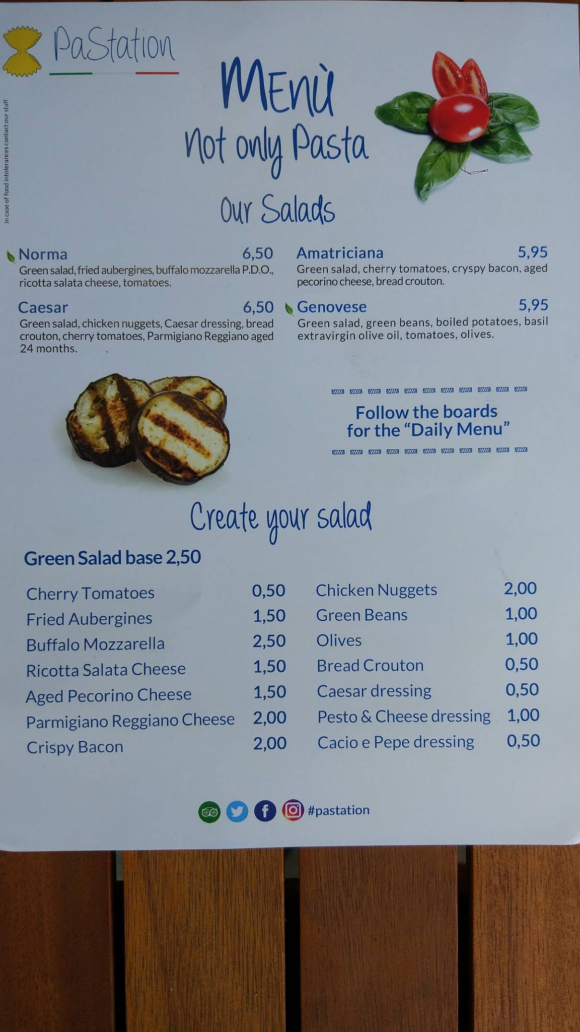 Menu at PaStation restaurant, London
