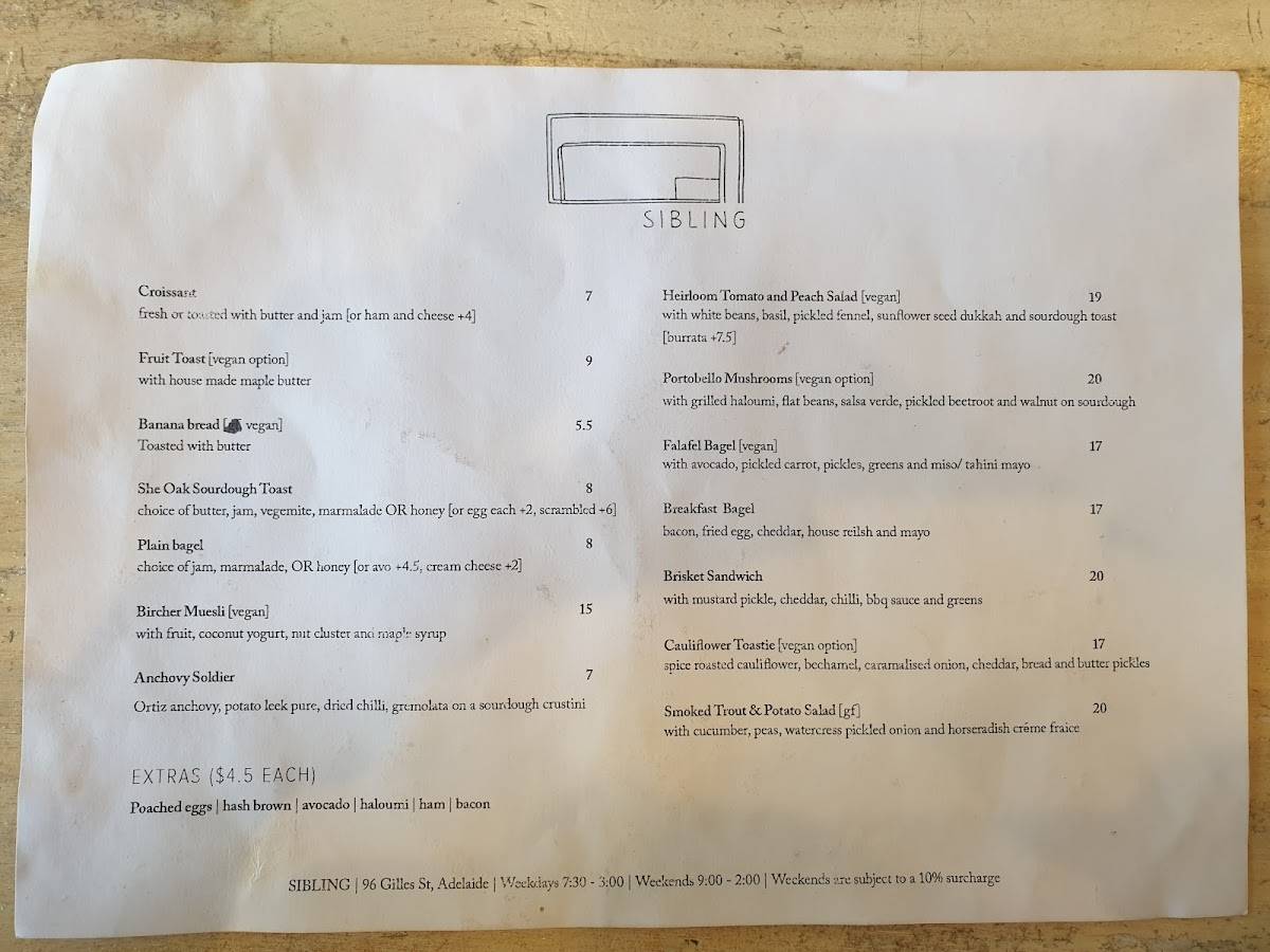Menu at Paddy Barry's, Adelaide