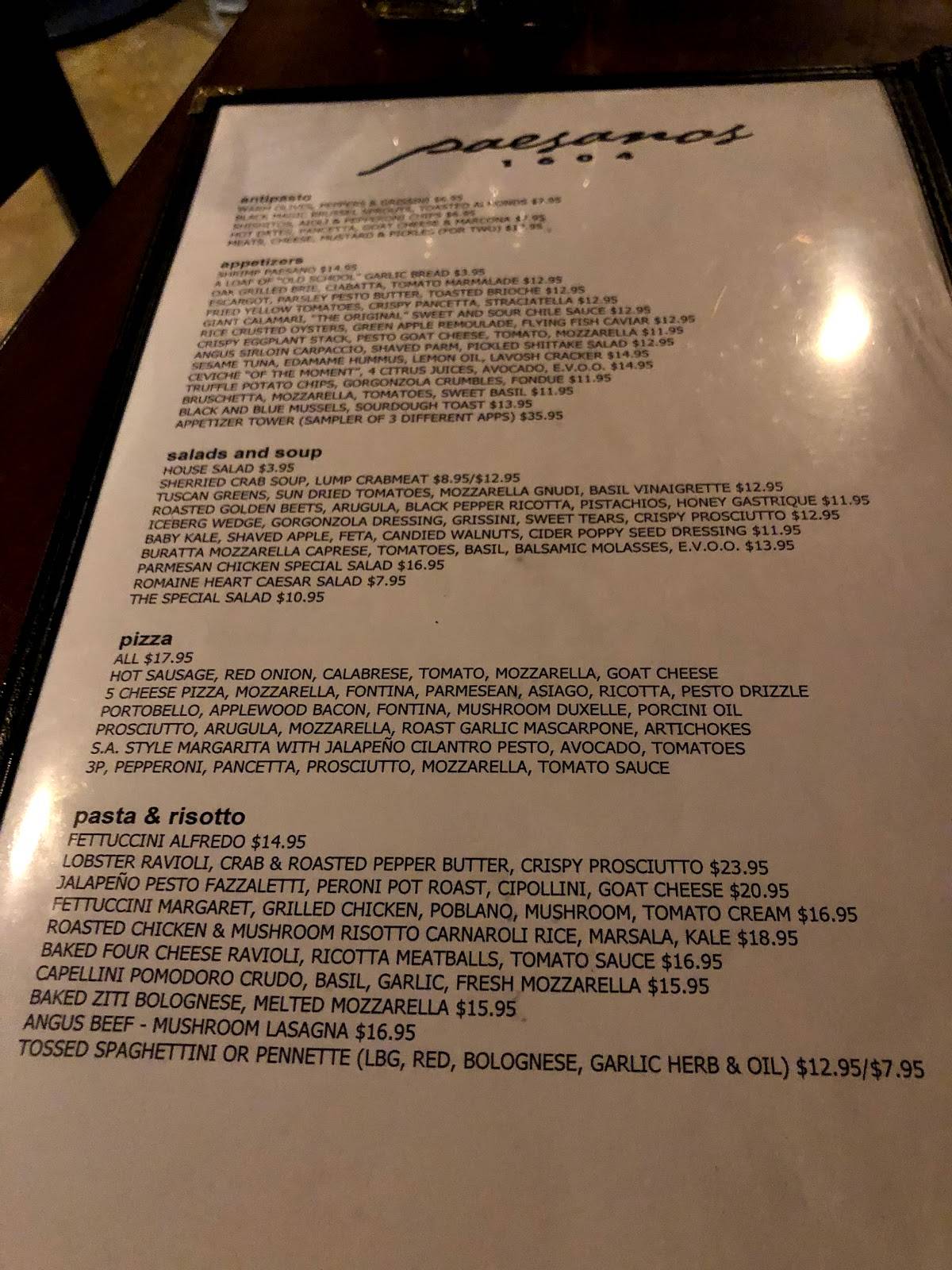 Menu at Paesanos 1604 pub & bar, San Antonio