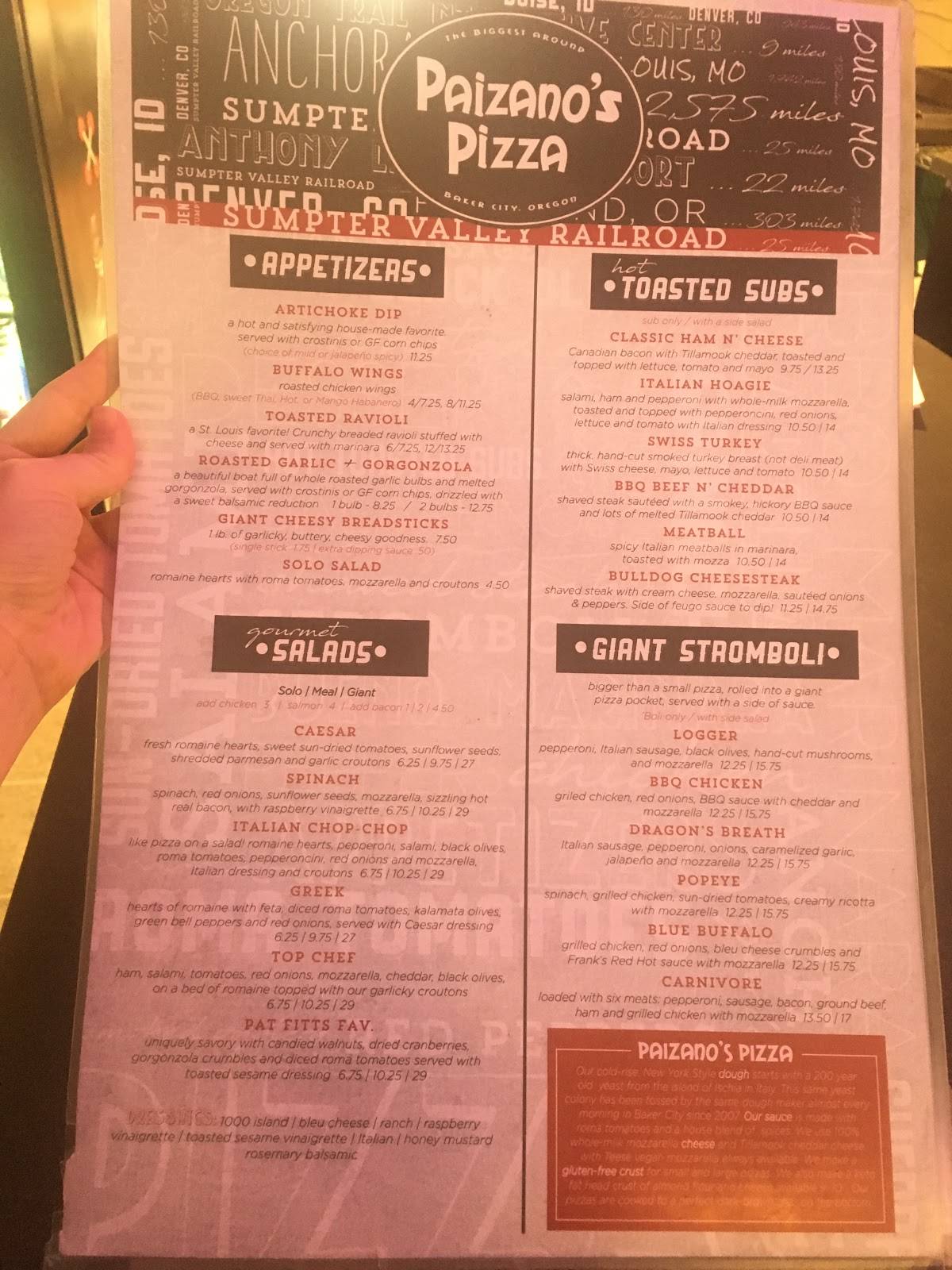 Menu at Paizano's Pizza pub & bar, Baker City