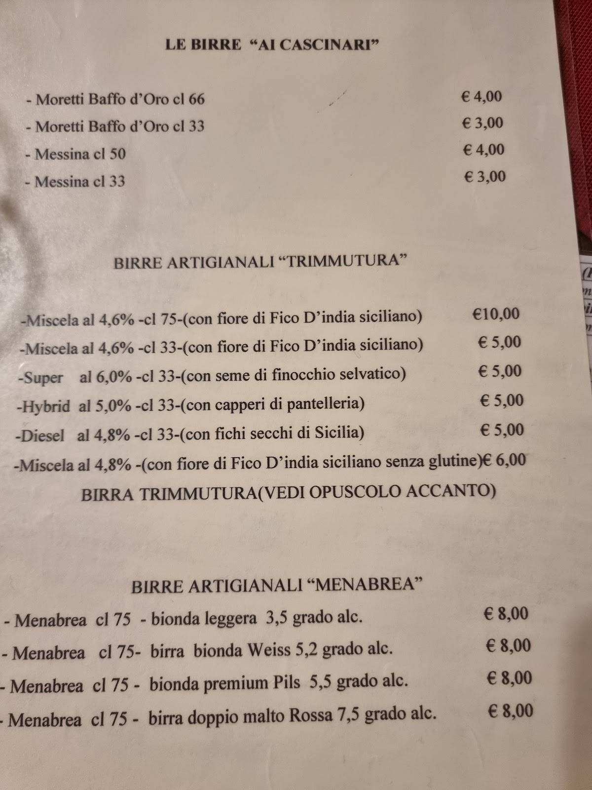 Menu da Trattoria Ai Cascinari ristorante, Palermo
