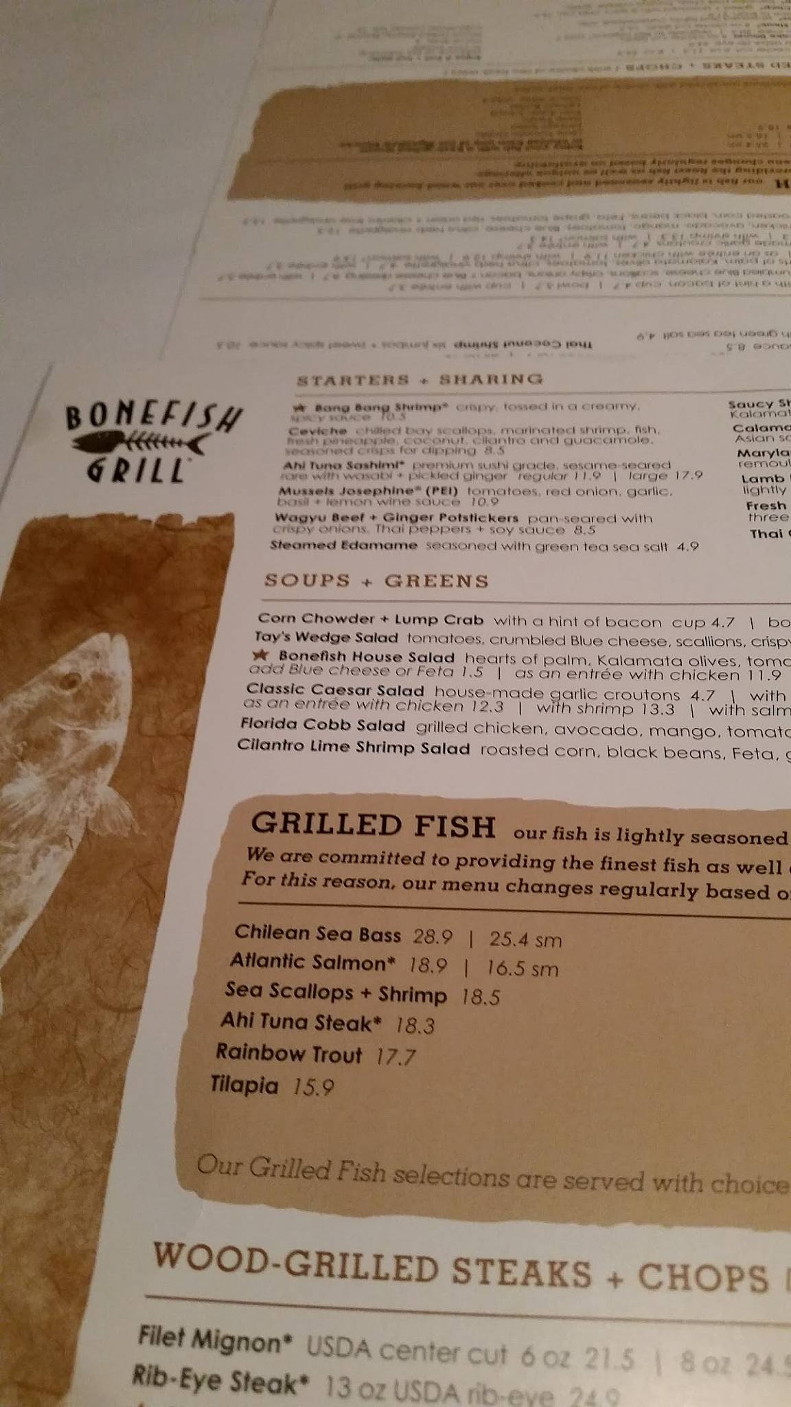 Menu at Bonefish Grill restaurant, Paramus