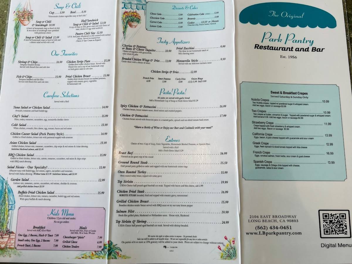 Menu at Park Pantry pub & bar, Long Beach