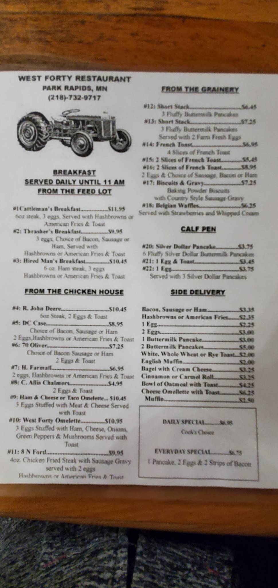 Menu at West Forty Restaurant, Park Rapids, 906 1st St W