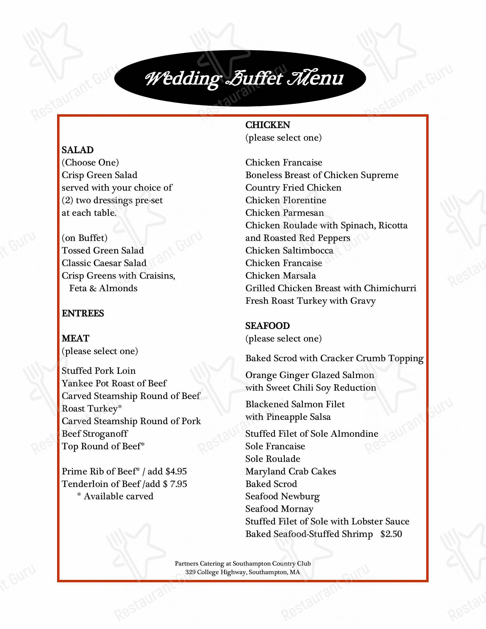 Menu at Partners Restaurant & Catering, Agawam
