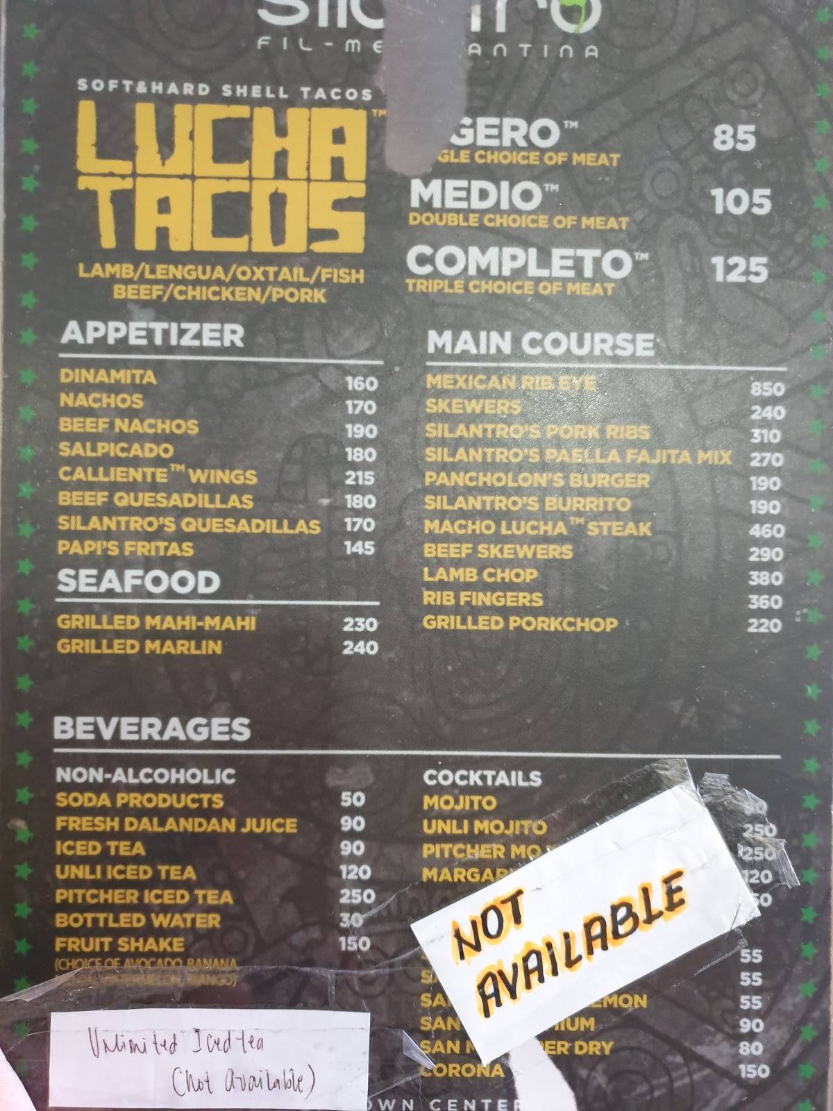 Menu at Silantro Fil-Mex Cantina restaurant, Pasig