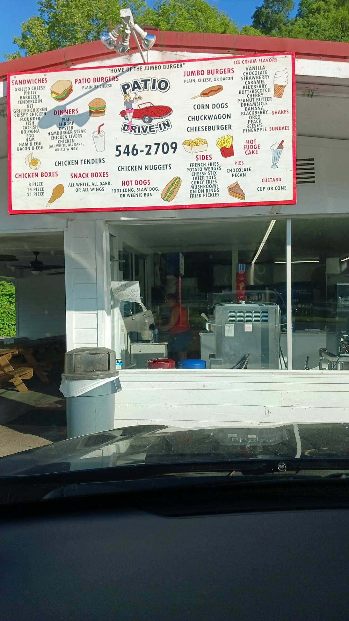 Menu at Patio Drive-In restaurant, Pennington Gap, Veterans Memorial Hwy