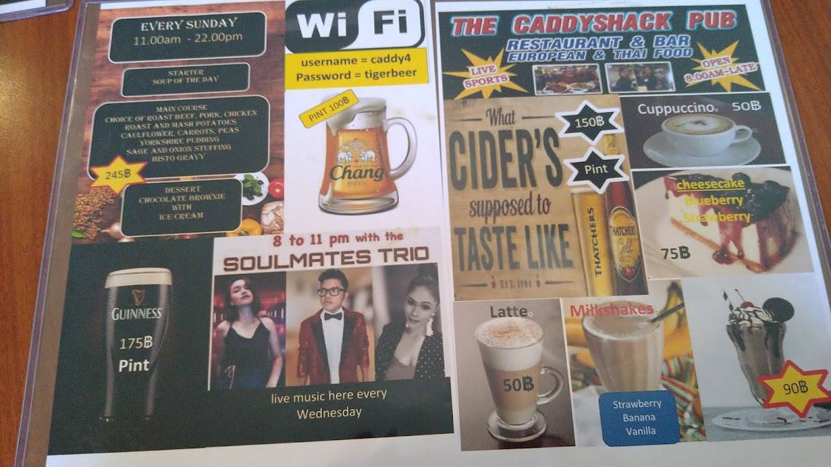 Menu at The Caddy Shack restaurant, Pattaya City