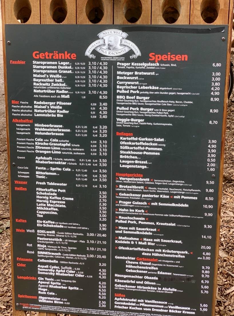 Speisekarte von Paul Rackwitz - Neue Welt fast Food, Dresden
