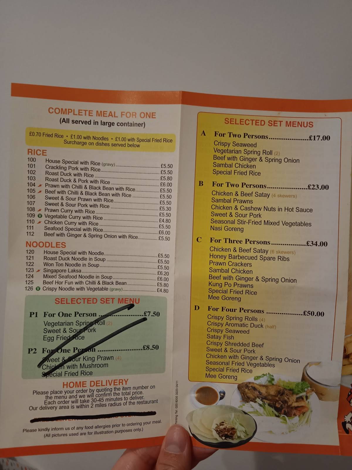 Menu at Penang Express fast food, London, 11 Turnpike Ln