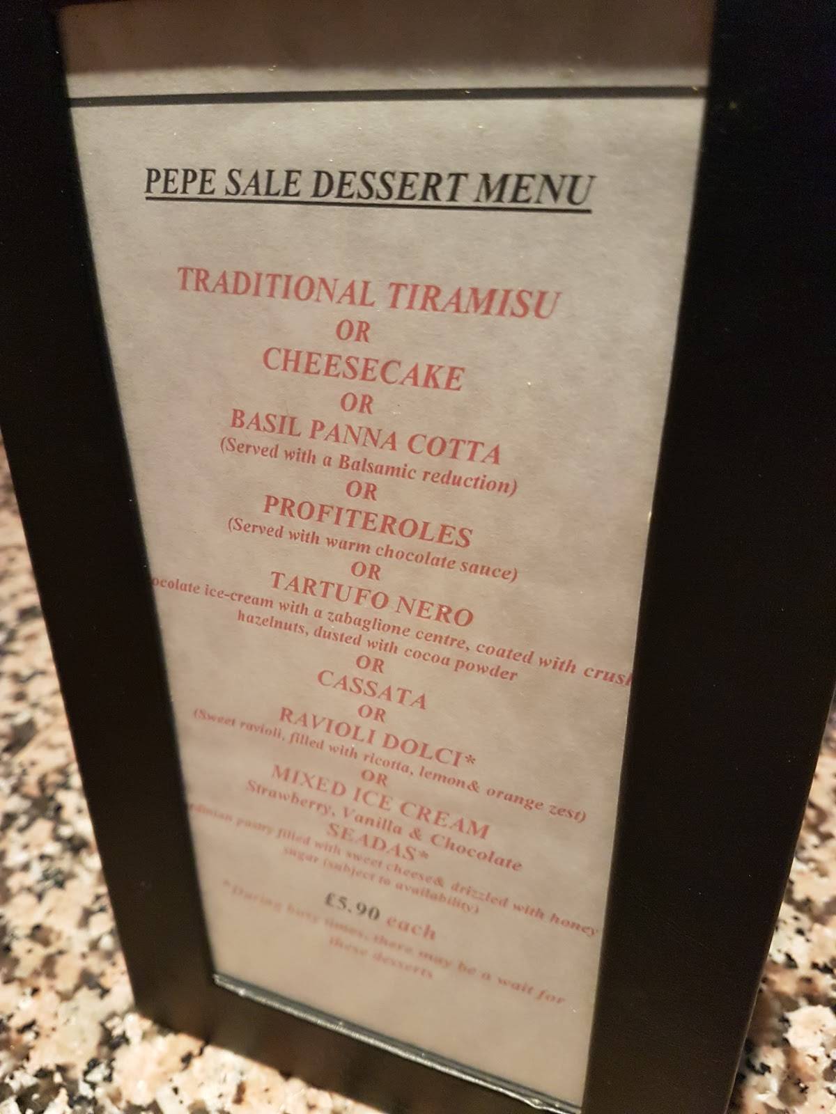 Menu at Pepe Sale restaurant, Reading