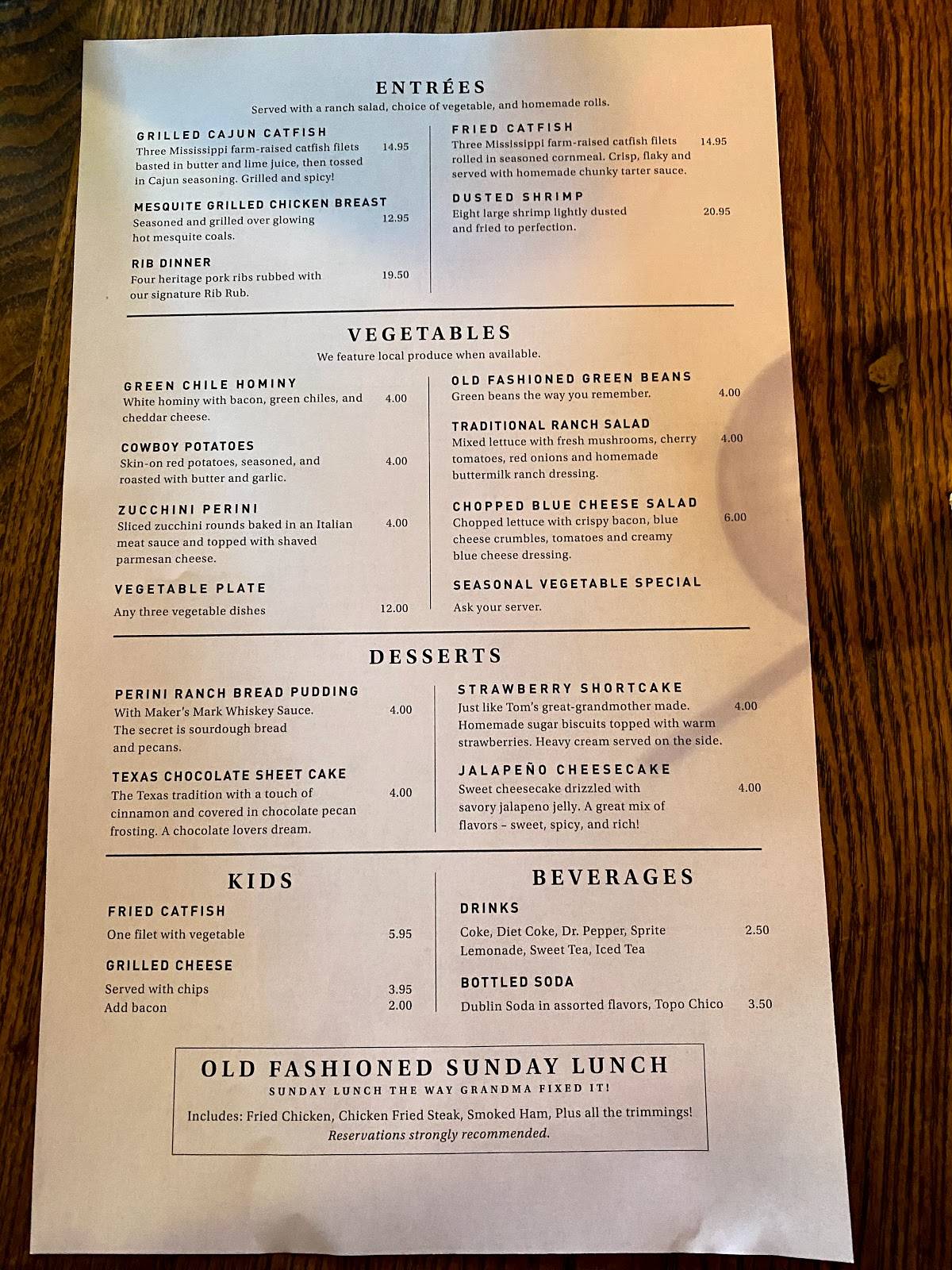 Menu at Perini Ranch Steakhouse, Buffalo Gap