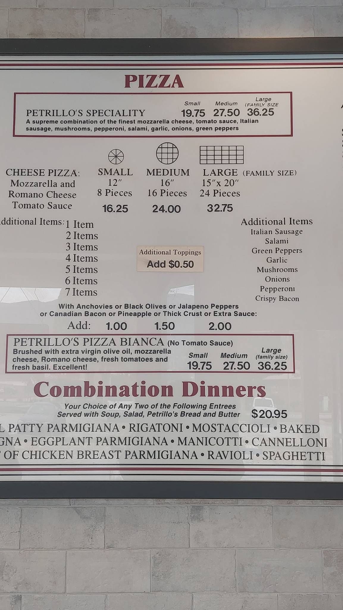Menu at Petrillo's Pizza pizzeria, Glendora