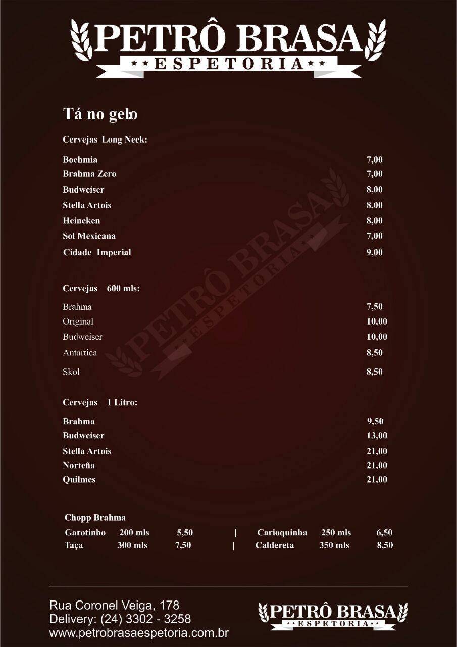 Menu at Petro Brasa ESPETORIA restaurant, Petrópolis