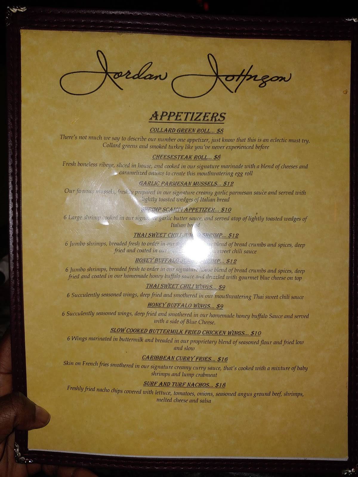 Menu at Jordan Johnson restaurant, Philadelphia, Bustleton Ave