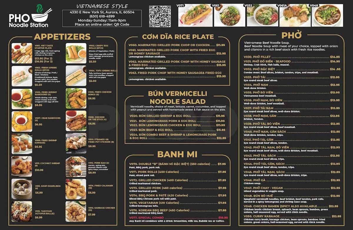 Menu at Pho Noodle Station restaurant, Aurora