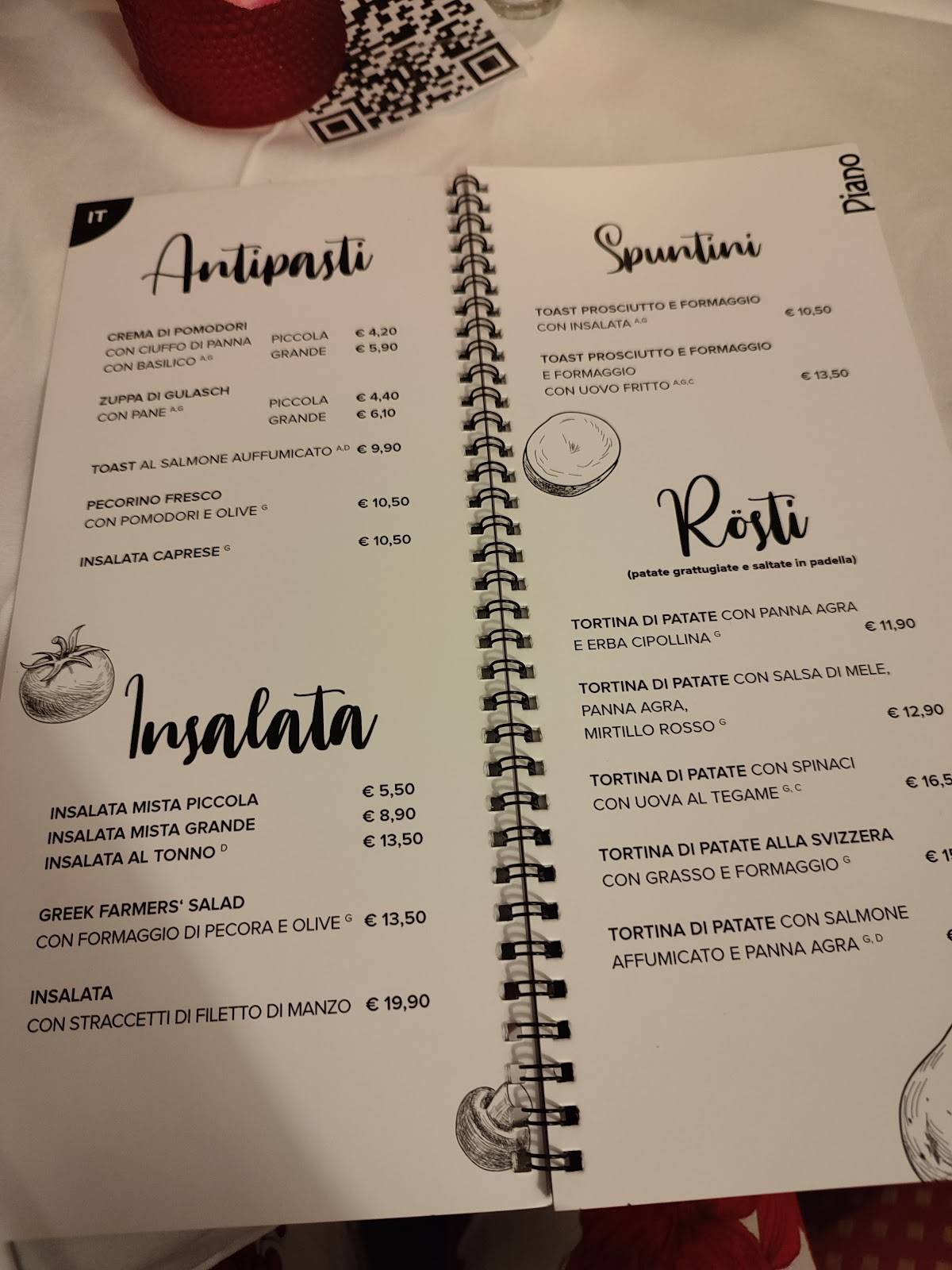 Menu at Piano Bar-Cafe-Restaurant, Innsbruck