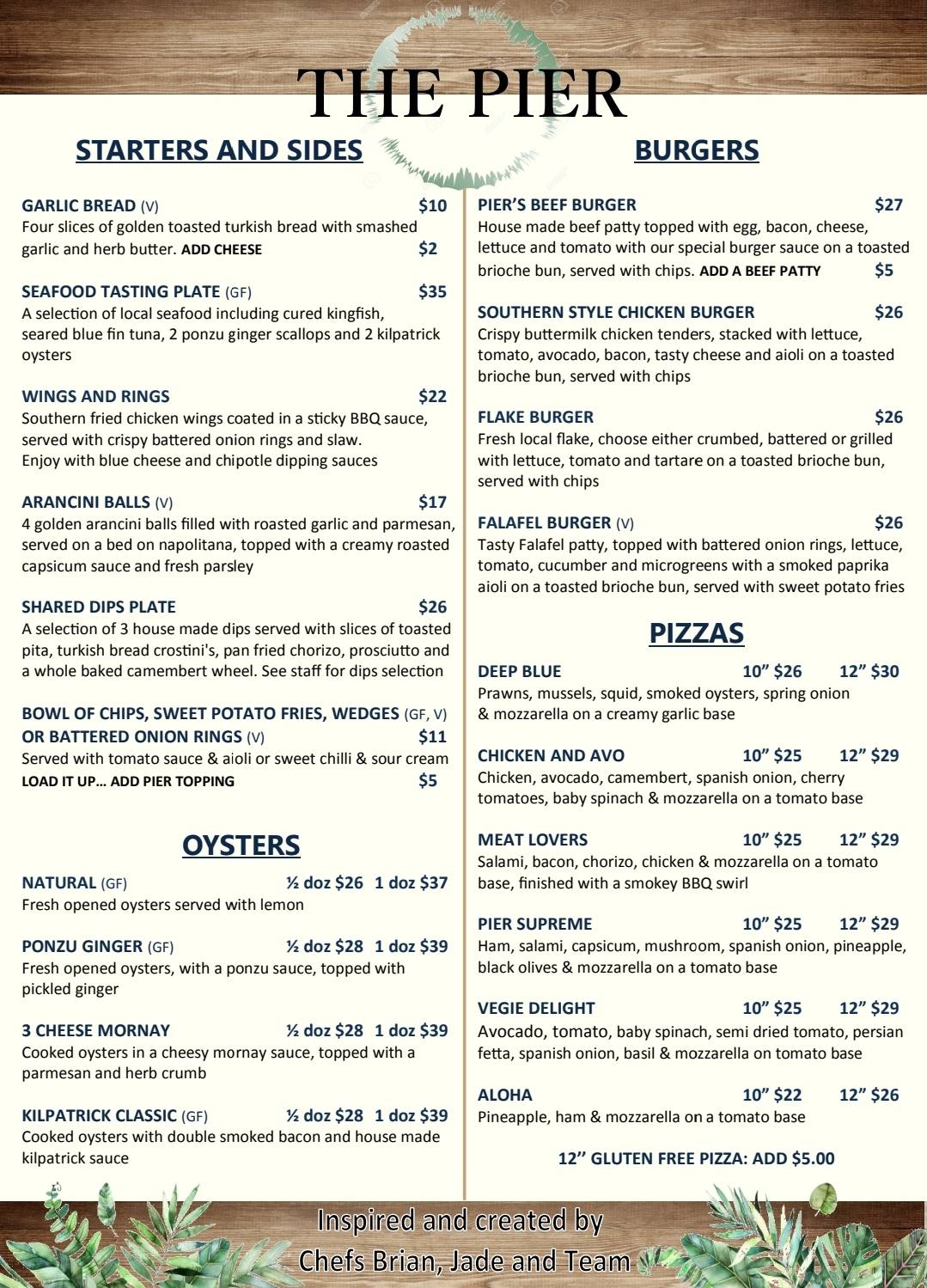 Menu at Pier Hotel pub & bar, Port Lincoln