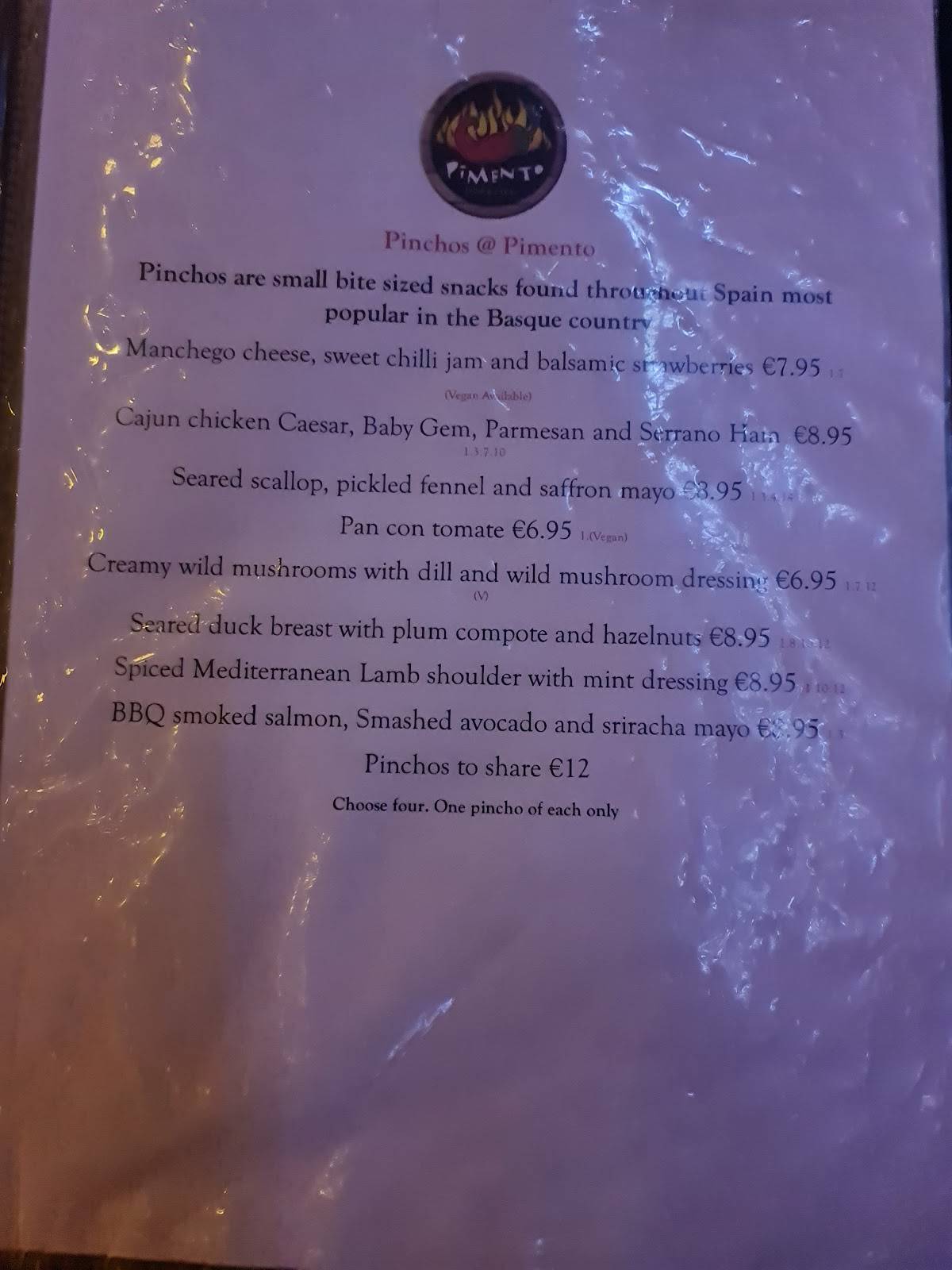 Menu at Pimento pub & bar, Carlow