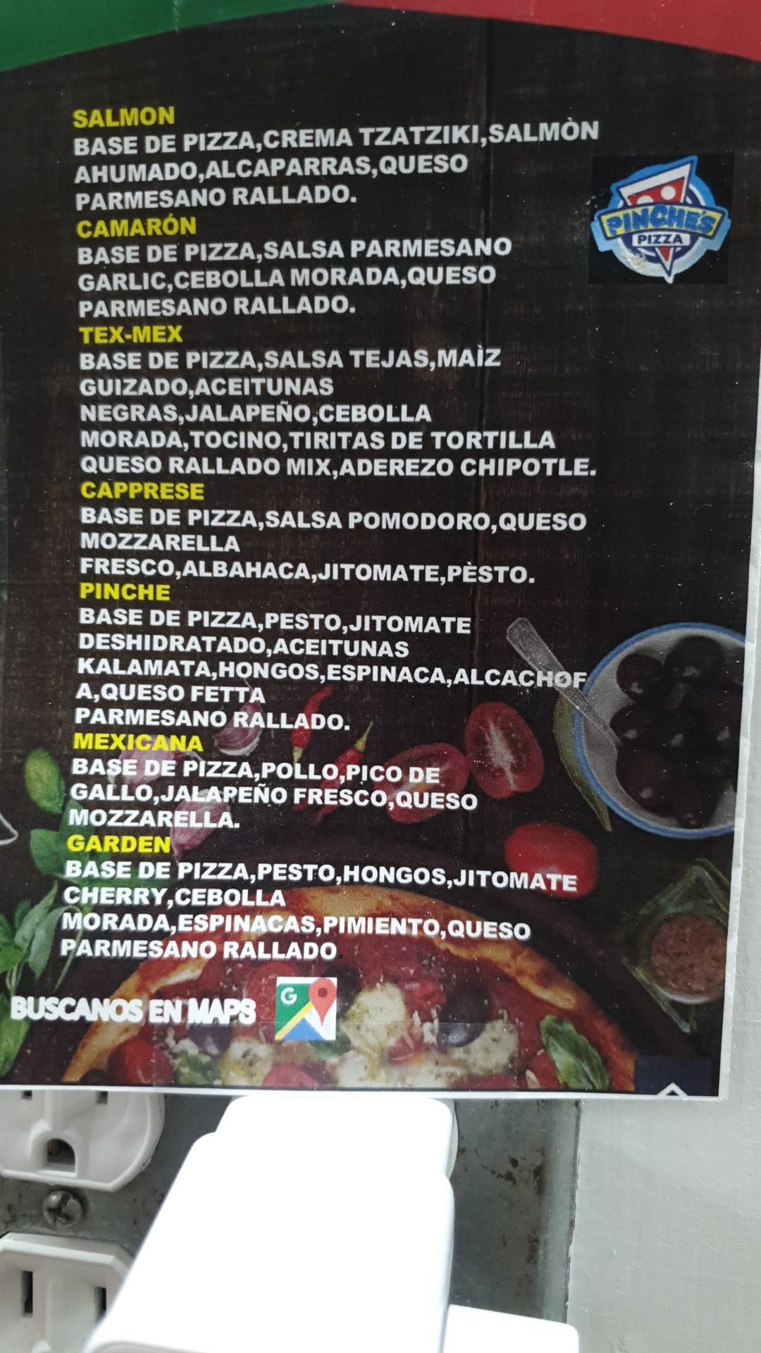 Menu at Pinche's Pizza restaurant, Arandas
