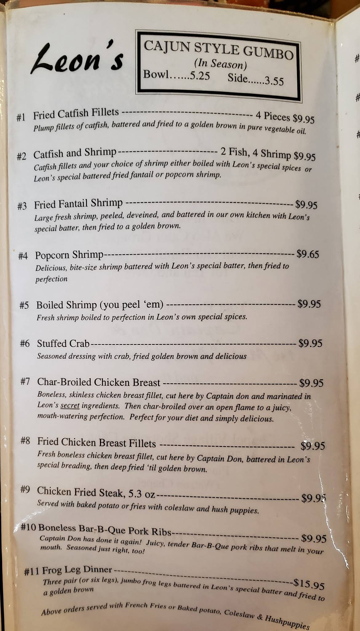 Menu at Leon's Catfish & Shrimp Restaurant, Pine Bluff, Chapel Village # 18