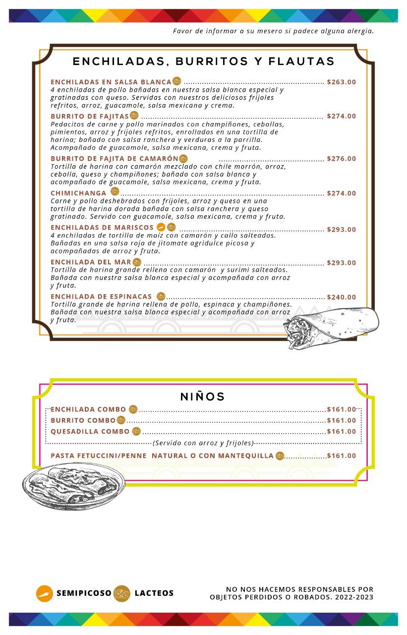 Menu at Pipis restaurant, Puerto Vallarta