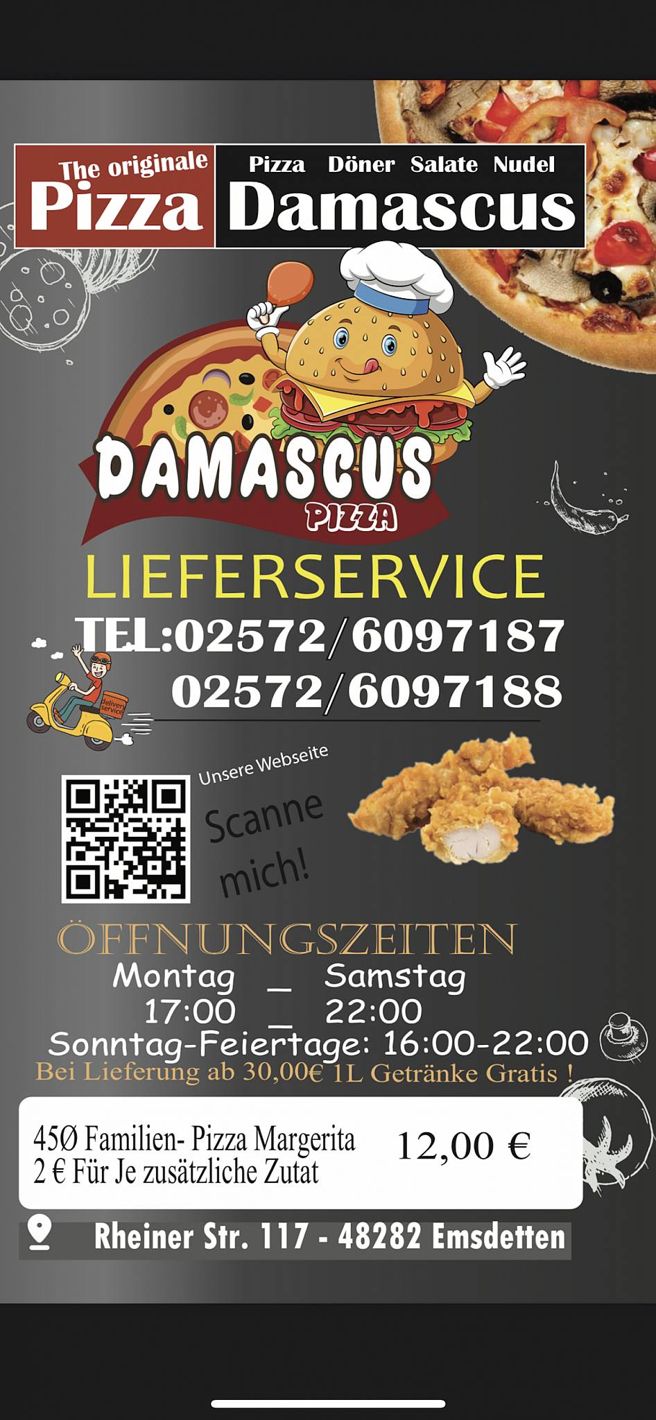 Speisekarte von Pizza Damascus, Emsdetten
