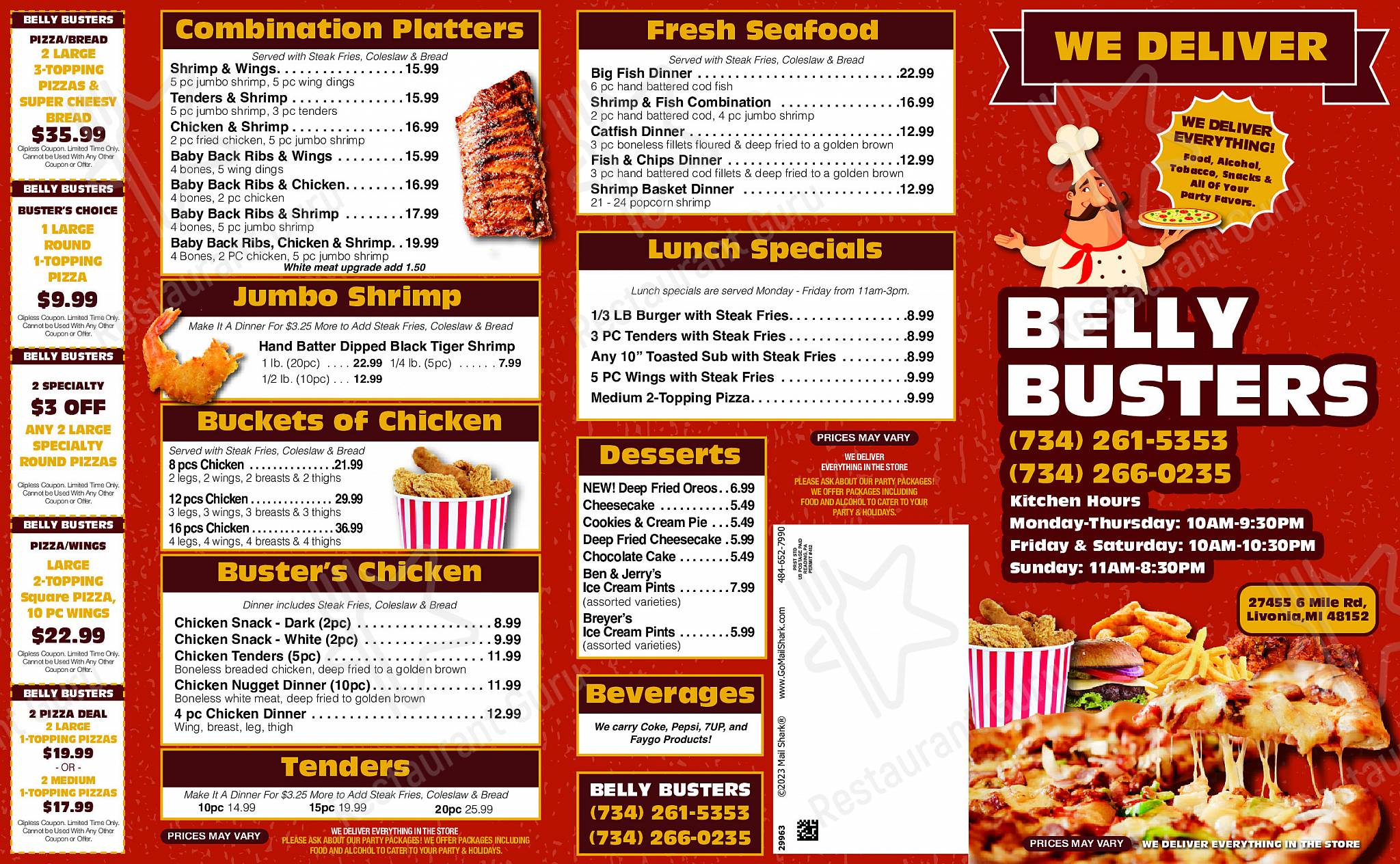 Menu at Belly Busters pizzeria, Livonia