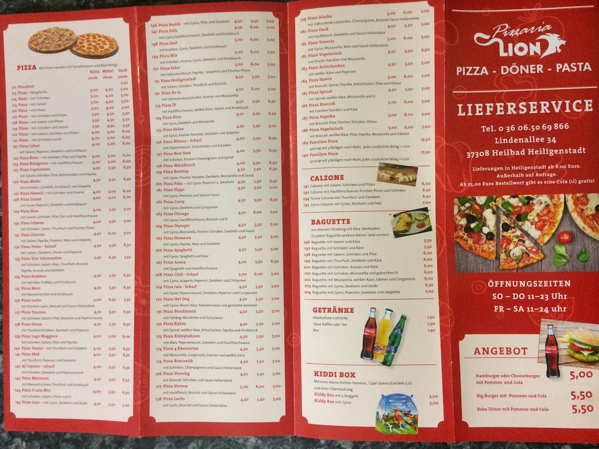 Speisekarte von Pizzeria Lion, Heilbad Heiligenstadt