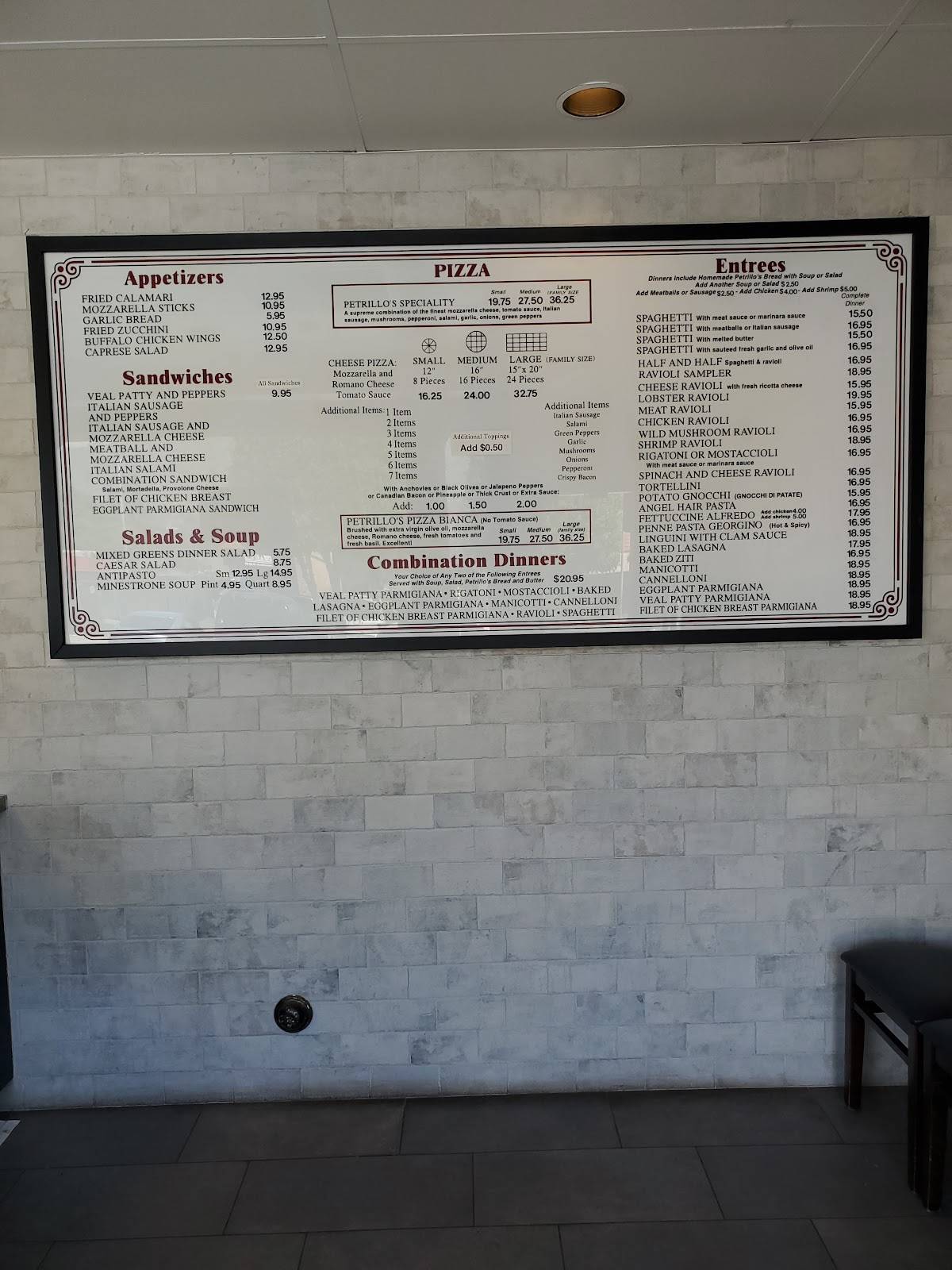 Menu at Petrillo's Pizza pizzeria, Glendora