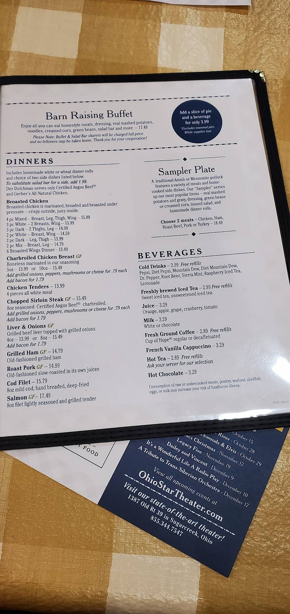 Menu at Der Dutchman restaurant, Plain City