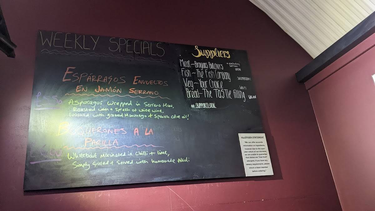 Menu at Plata Tapas restaurant, Wigan