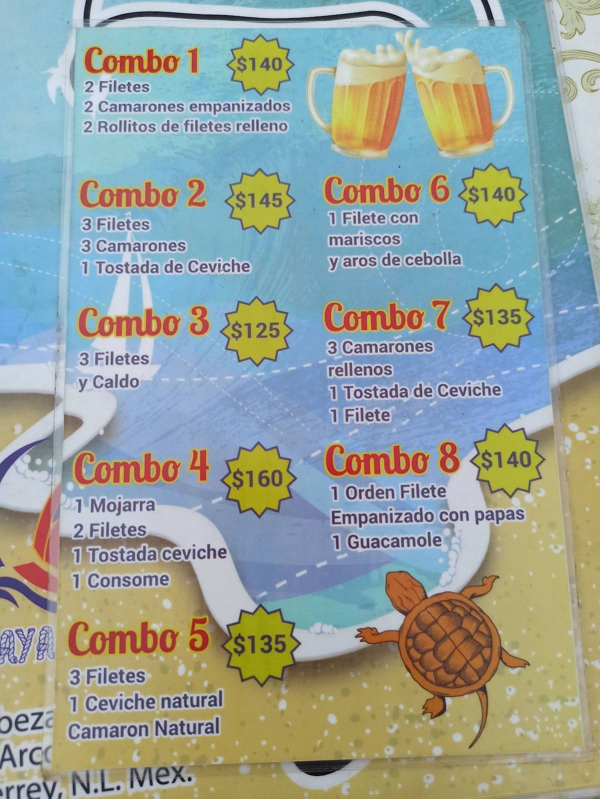 Menu at Playa Azul Pescadería restaurant, Monterrey