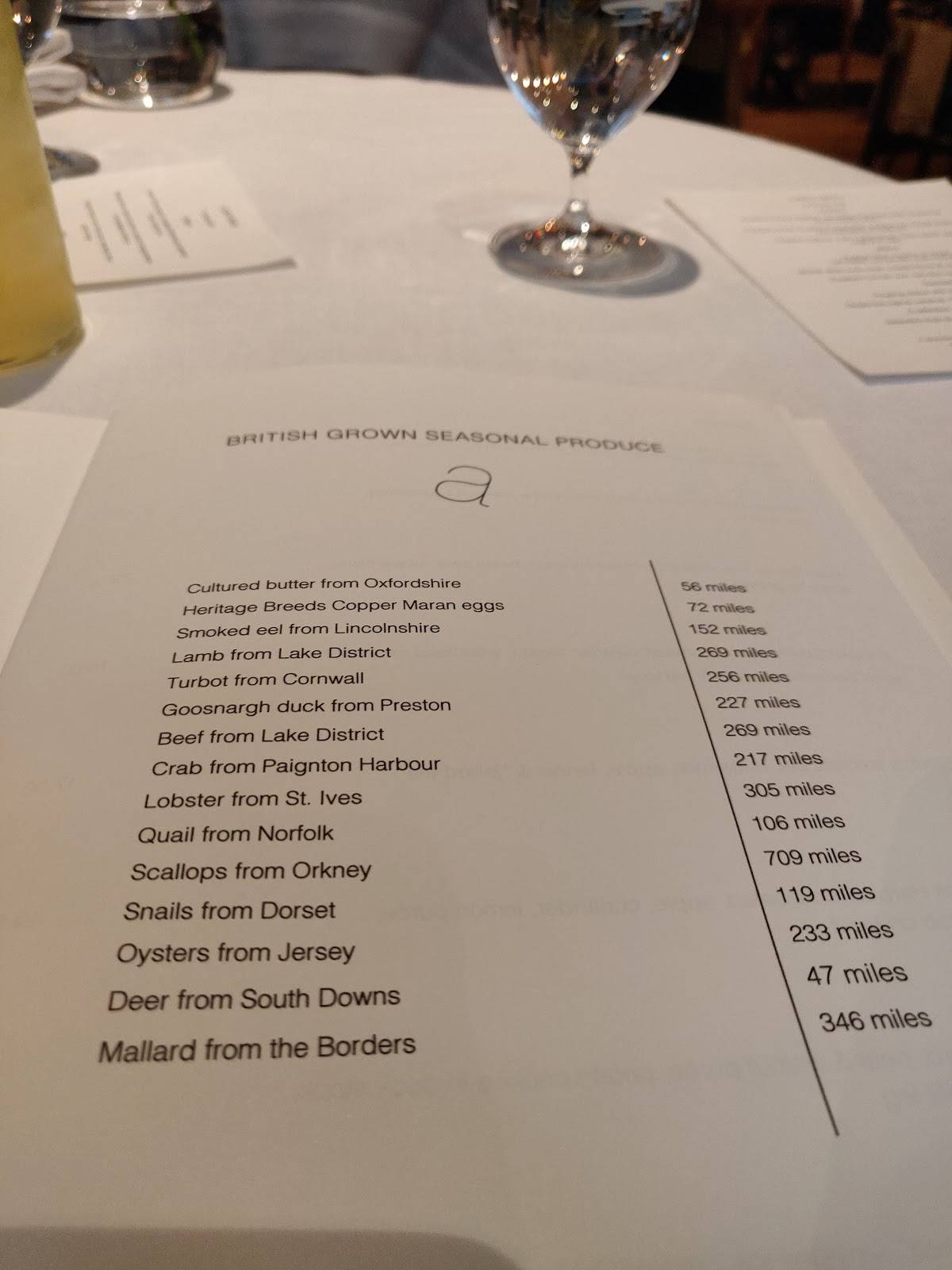Carta del restaurante Pollen Street Social, Londres