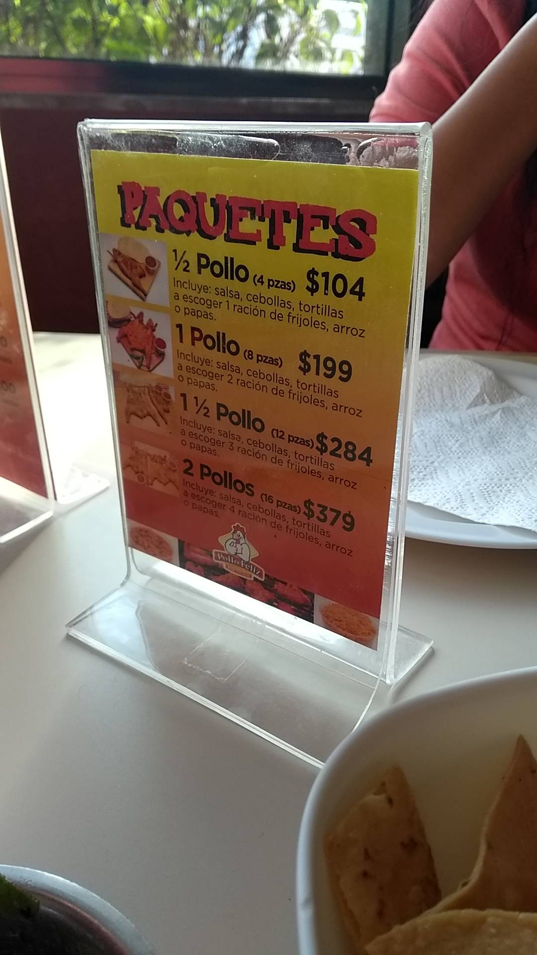 Carta del restaurante Pollo Feliz, Cancún, Blvd. Luis Donaldo Colosio