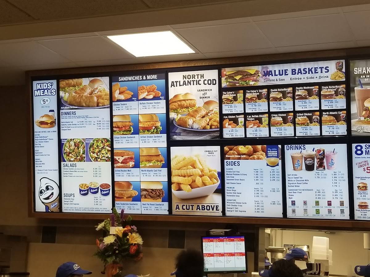 Menu at Culver’s fast food, Pooler