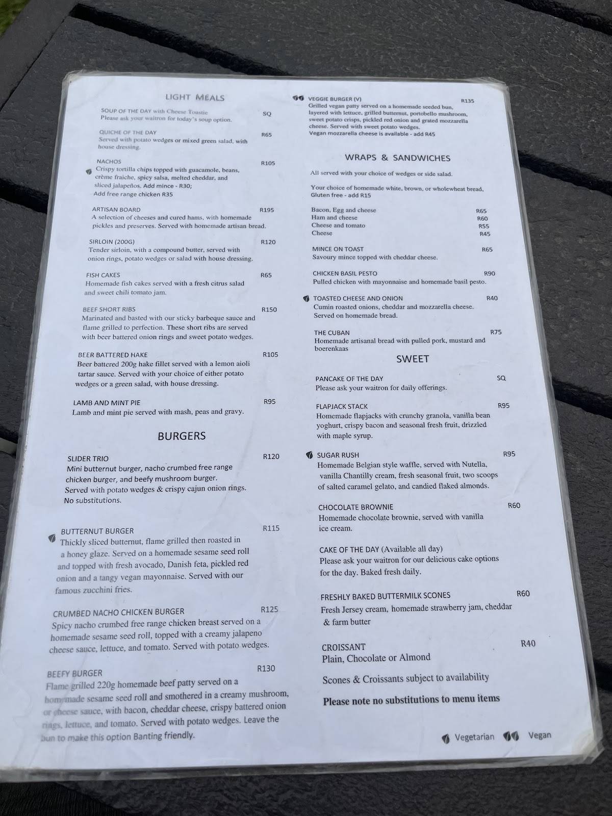 Menu at Grass Roof restaurant, Port Elizabeth