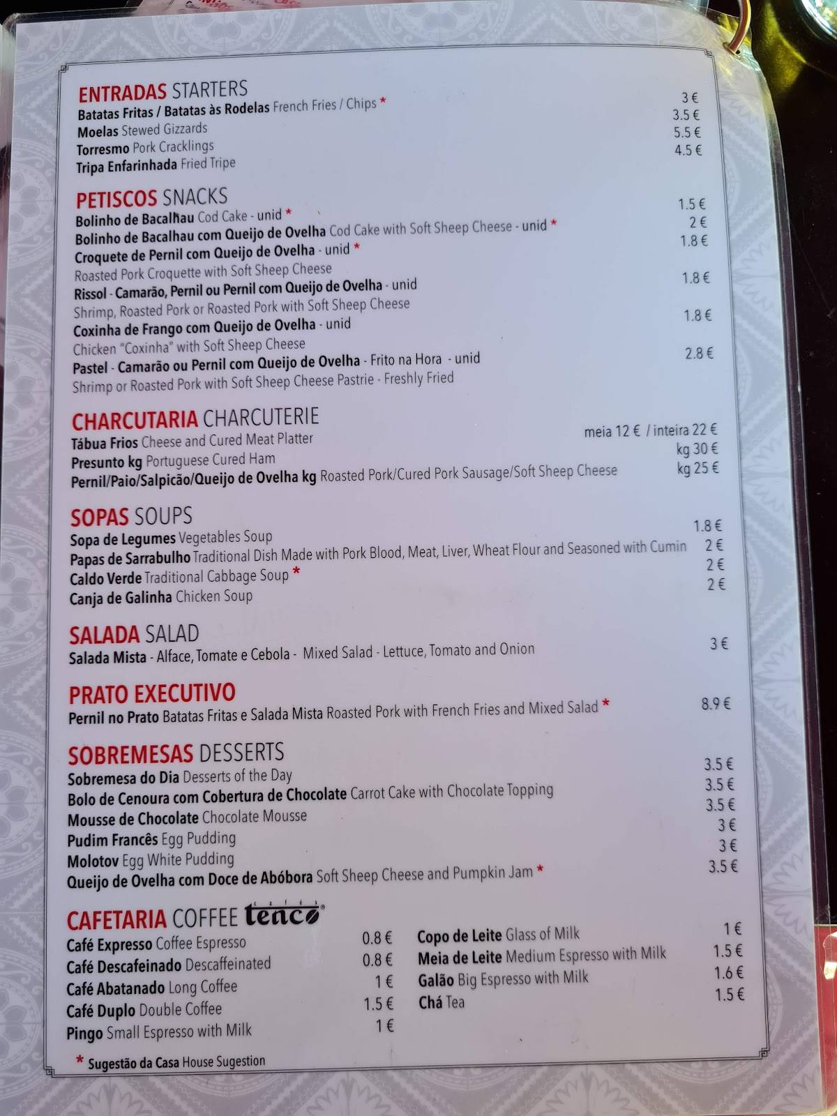 Menu at Casa Guedes Tradicional restaurant, Porto