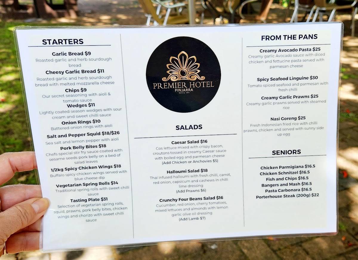 Menu at Premier Hotel Pinjarra pub & bar, Pinjarra