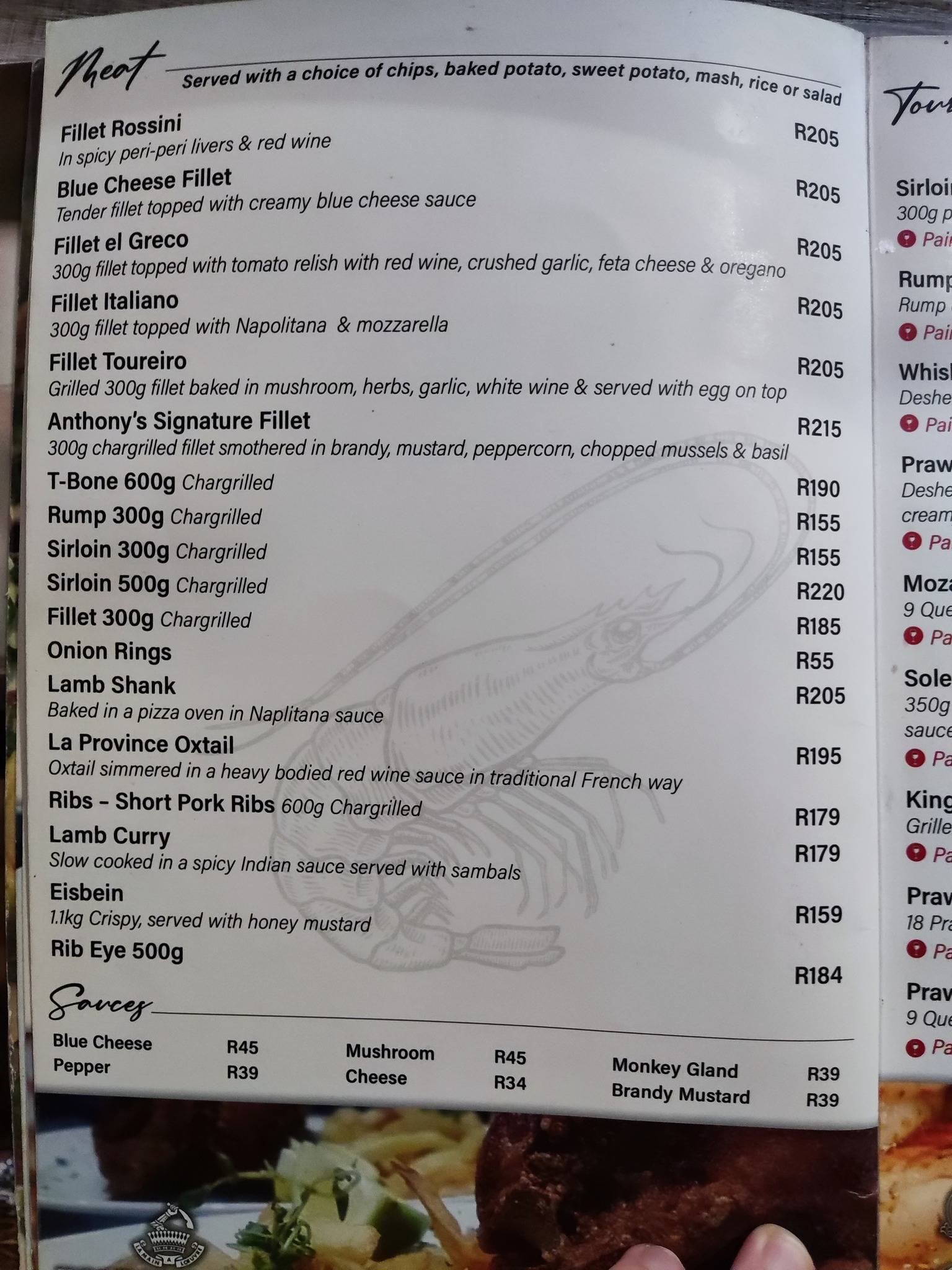 Menu at Toureiro House of Prawns restaurant, Pretoria, 978 Veda Ave