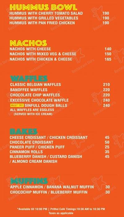 Menu at Prithvi Cafe, Mumbai, 20