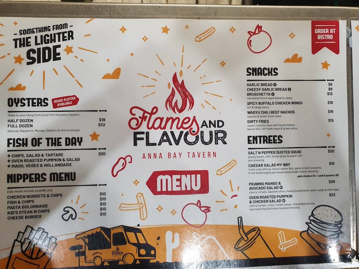 Menu at Anna Bay Tavern pub & bar, Anna Bay, 124 Gan Gan Rd