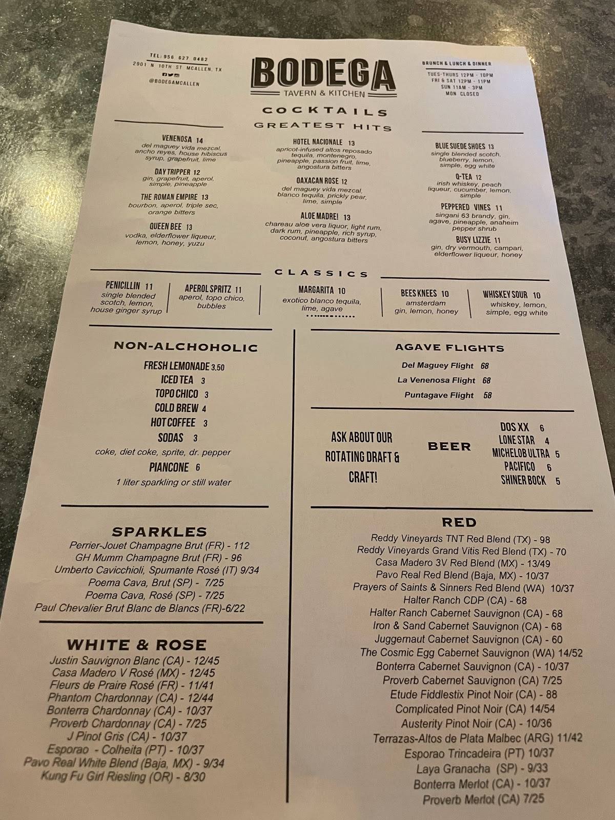 Menu at Bodega Tavern & Kitchen pub & bar, McAllen